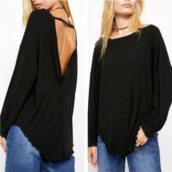 Free People | Tops | Free People Shimmy Shake Ribbed Top S Black Boho ...
